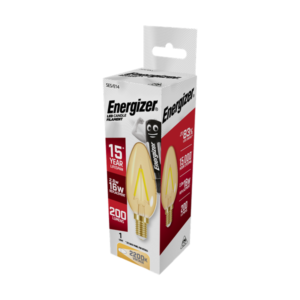 Energizer Filament Gold Led Candle 200lM 2.6W E14 (SES) Warm White, Pa ...